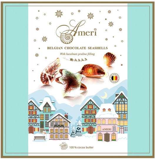 Шоколад "Ameri" Belgian Chocolate Seashells, мятная новогодняя коробка ...