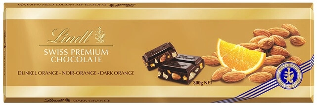 Lindt Gold Swiss Premium Dark Chocolate with Orange and Almonds 300